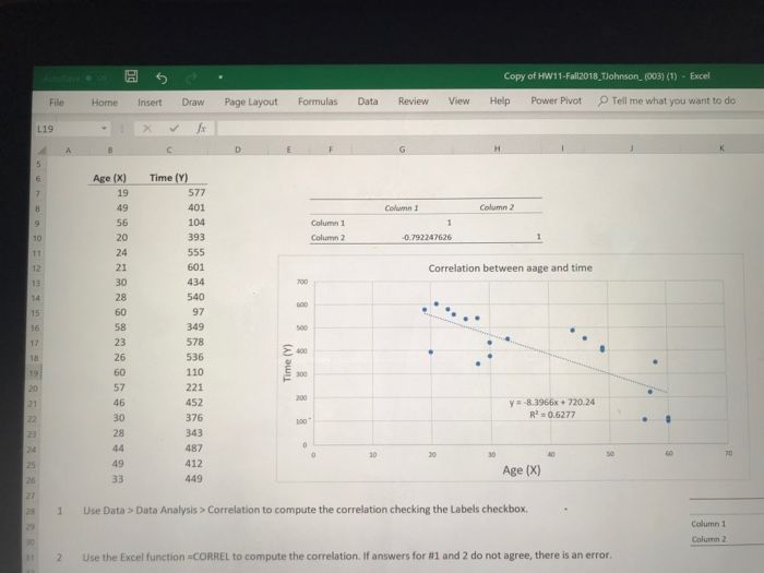 Solved Copy of HW11-Fall2018 TJohnson (003) (1)-Excel File | Chegg.com