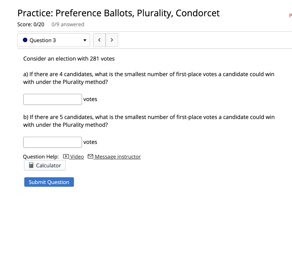 Solved Practice: Preference Ballots, Plurality, Condorcet P | Chegg.com