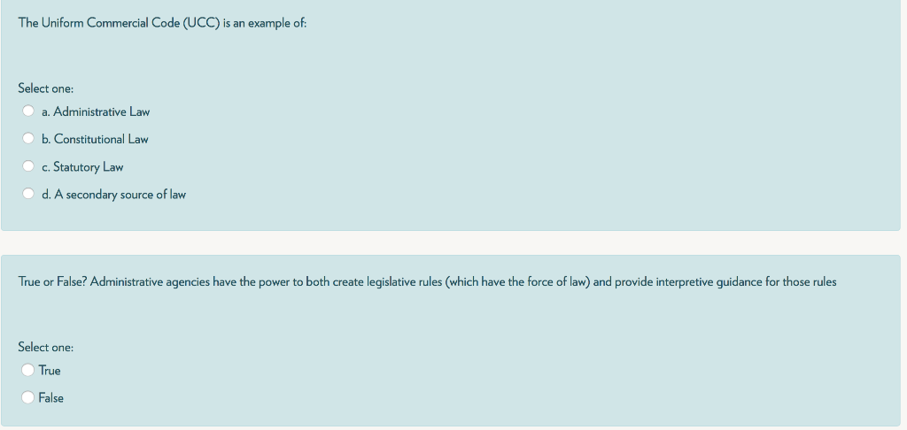 Solved The Uniform Commercial Code (UCC) is an example of: | Chegg.com