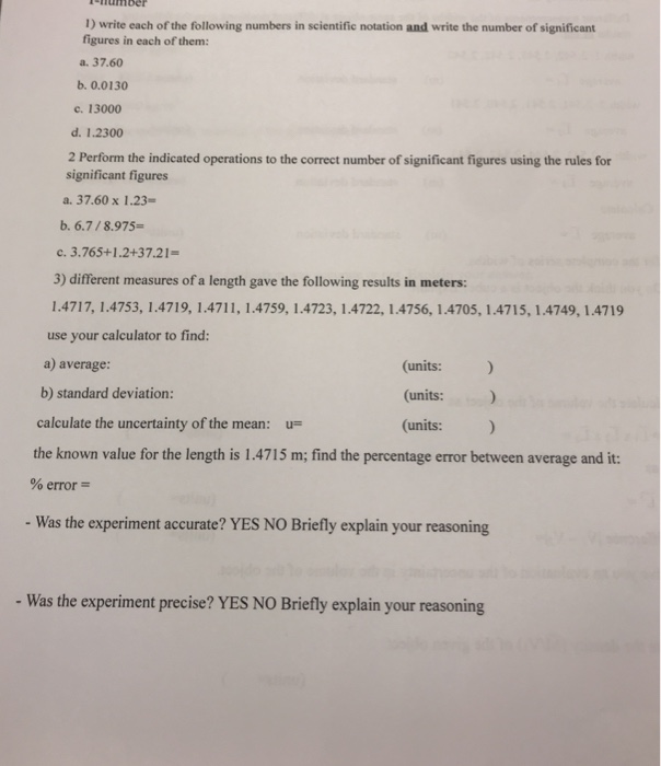 Solved 1) write each of the following numbers in scientific | Chegg.com