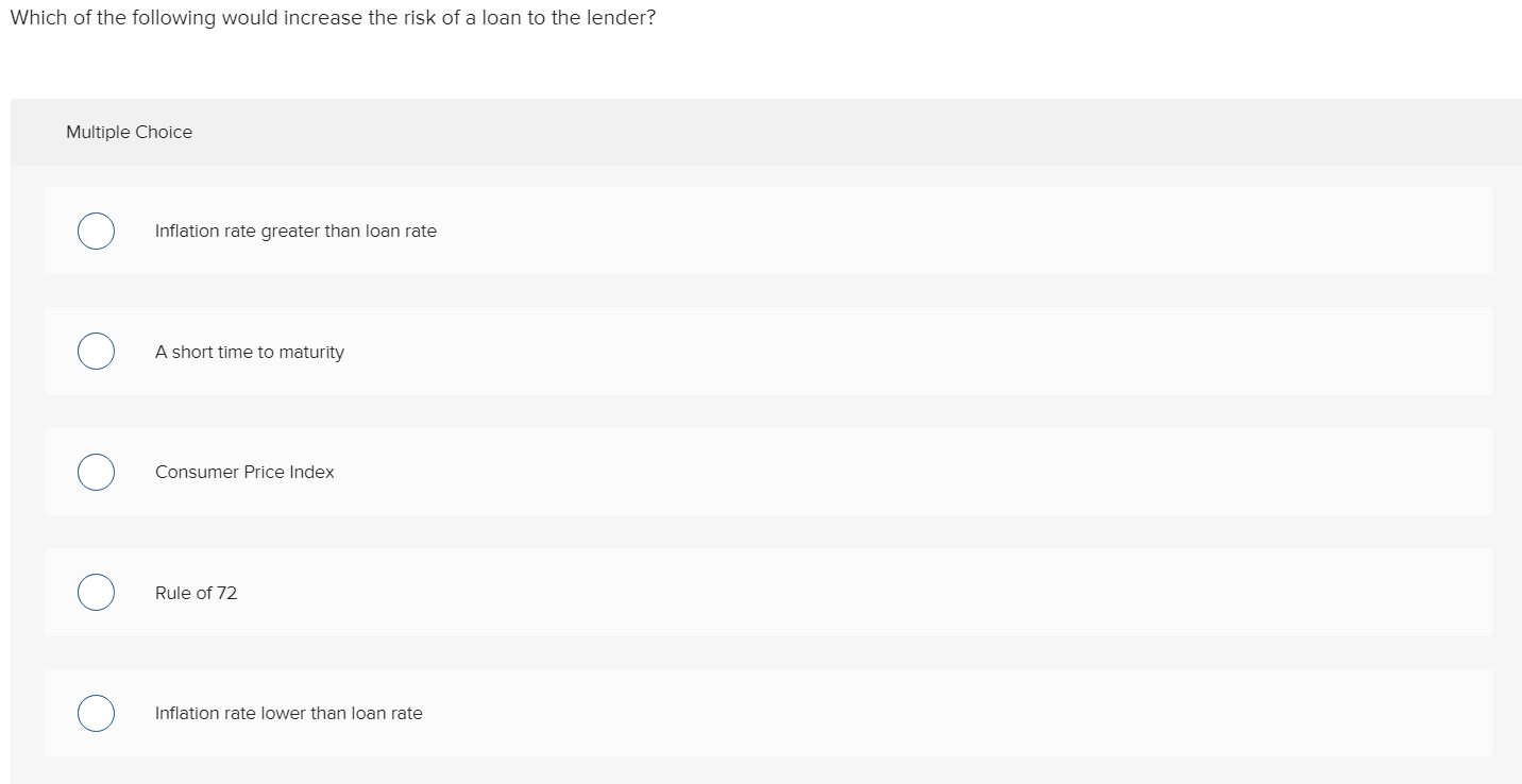 Solved Which of the following would increase the risk of a | Chegg.com