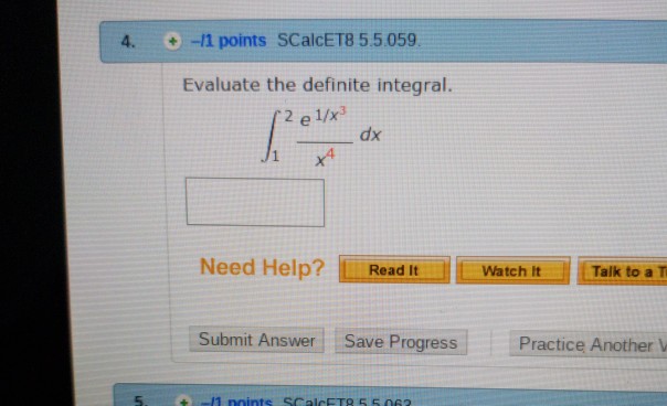Solved 4. -11 points SCalcET8 5.5 059 Evaluate the definite | Chegg.com