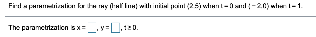 Solved Find a parametrization for the ray (half line) with | Chegg.com