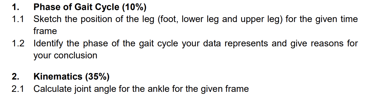 Frame 1. Phase of Gait Cycle (10\%) 1.1 Sketch the | Chegg.com