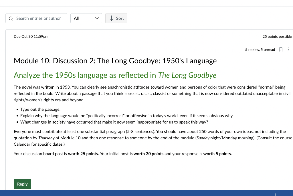 25 points possible 5 replies, 5 unread ⋮ Module 10: | Chegg.com