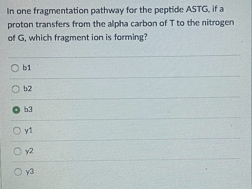 Solved In one fragmentation pathway for the peptide ASTG, if | Chegg.com