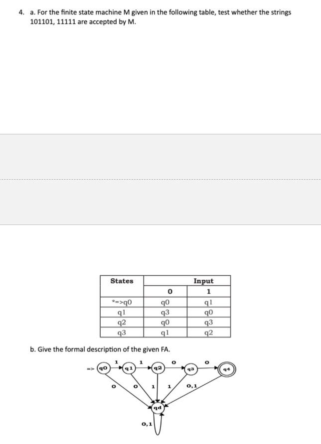 Solved a. ﻿For the finite state machine M ﻿given in the | Chegg.com