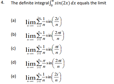Solved The definite integral \\\\int_0^(\\\\pi ) sin(2x)dx | Chegg.com