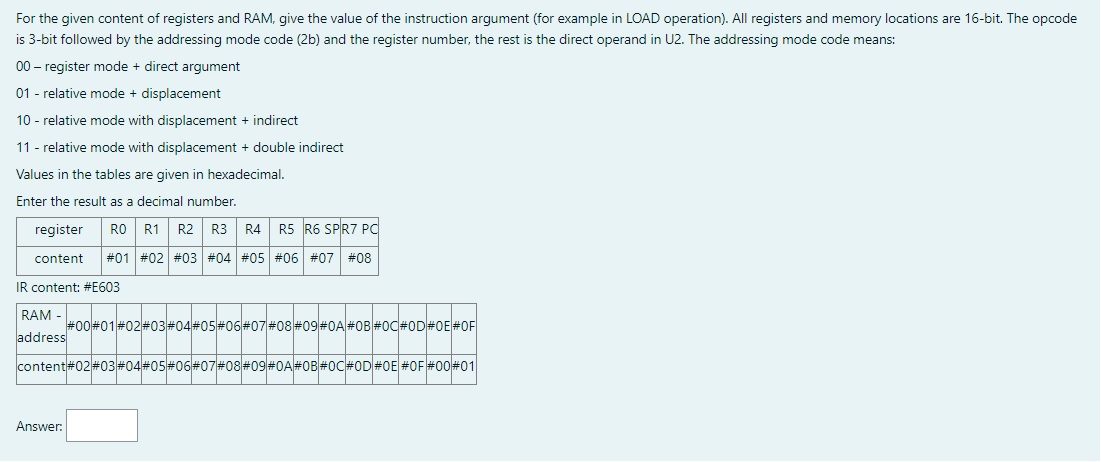 Solved For the given content of registers and RAM, give the | Chegg.com