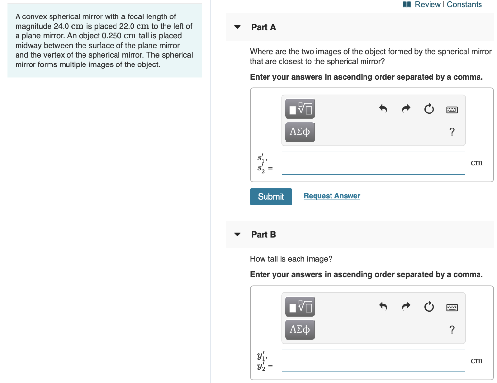 Solved Review Constants Part A A convex spherical mirror | Chegg.com