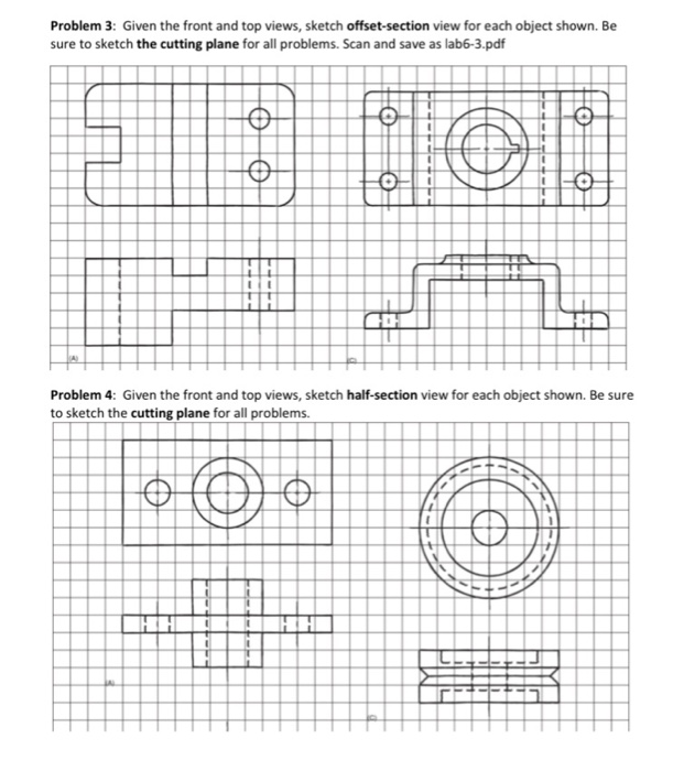 Solved Given the front and top views, sketch offset-section | Chegg.com