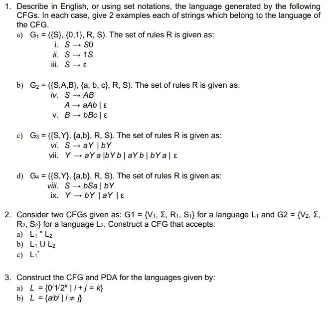Solved 1. Describe in English, or using set notations, the | Chegg.com