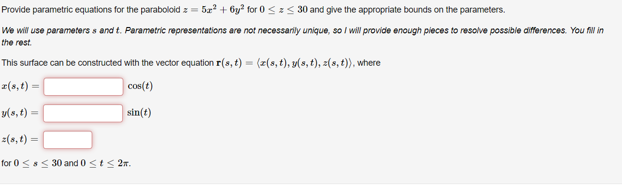 Solved Provide Parametric Equations For The Paraboloid Z