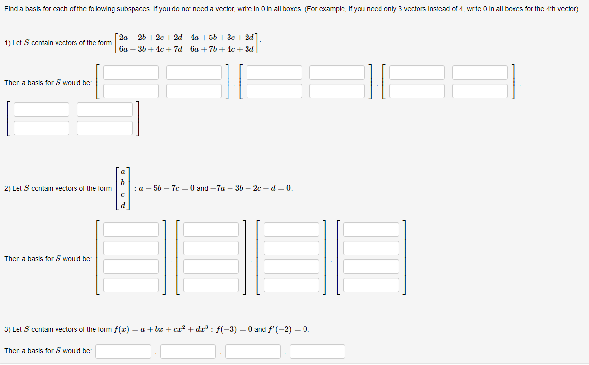 Solved Find a basis for each of the following subspaces. If | Chegg.com