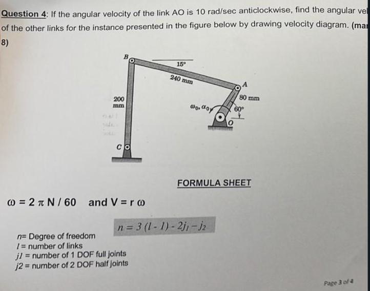 Solved Question 4: If the angular velocity of the link AO is | Chegg.com