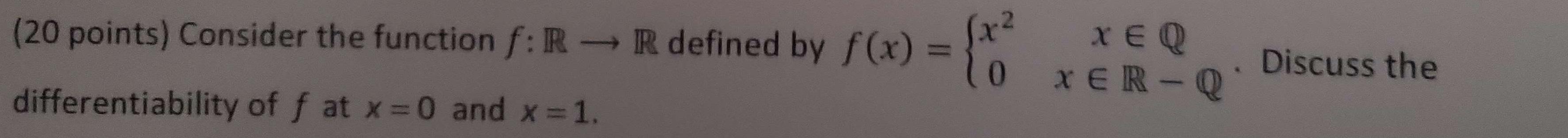 Solved (20 points) Consider the function f:R→R defined by | Chegg.com