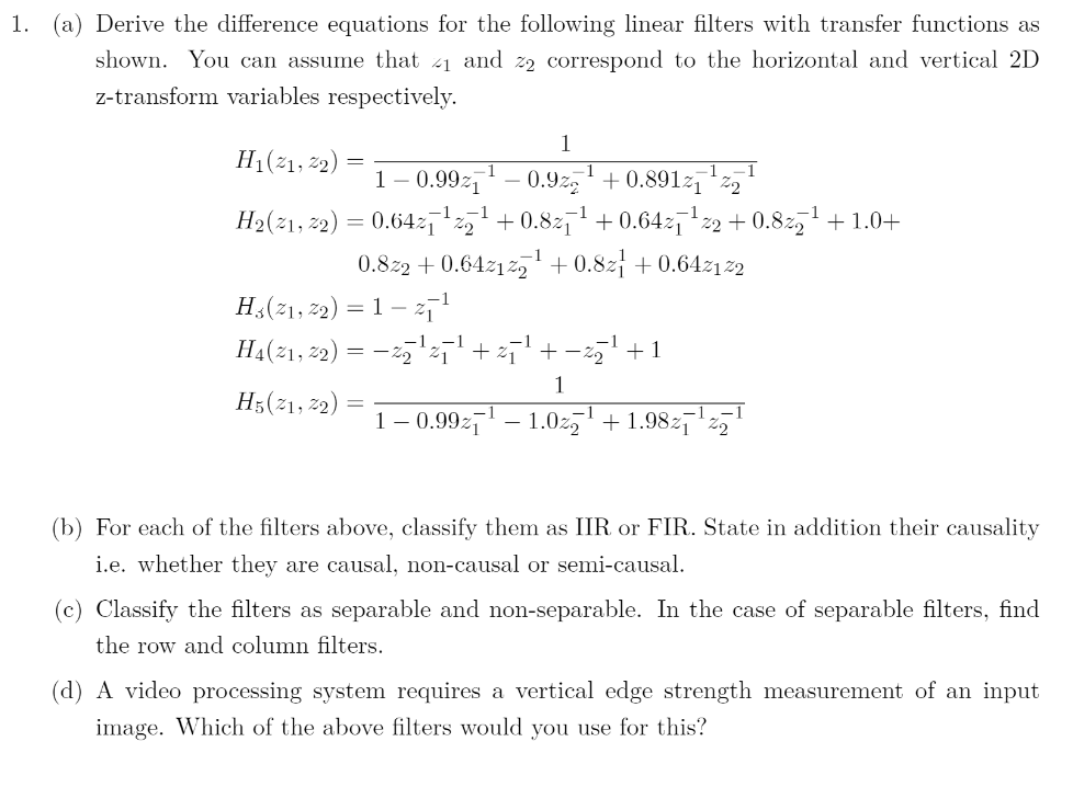 1. (a) Derive the difference equations for the | Chegg.com