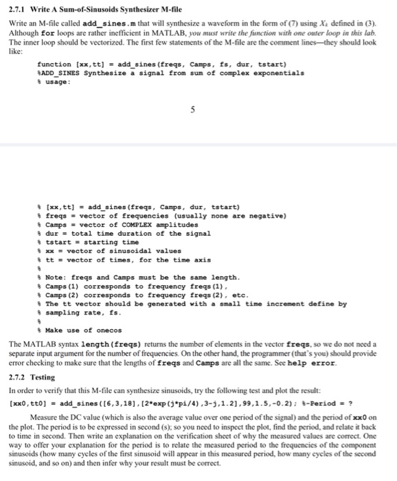 Please write the MATLAB code add_sines.m and then | Chegg.com