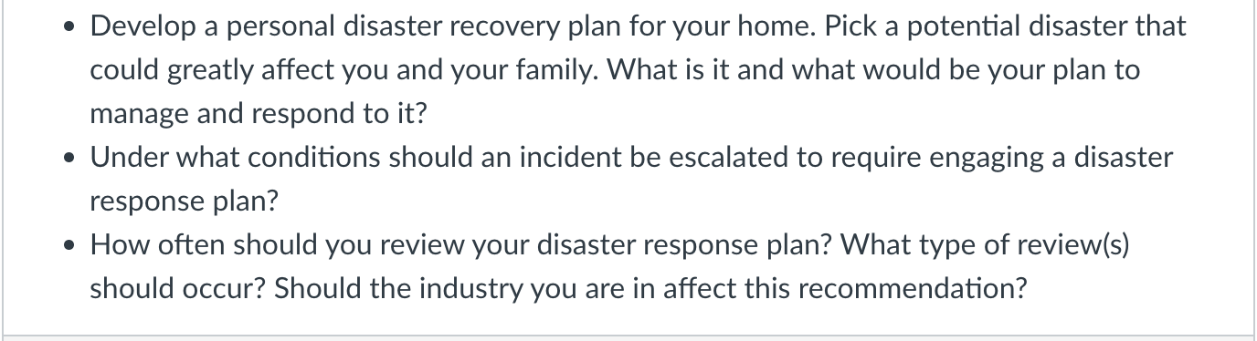 Solved - Develop a personal disaster recovery plan for your | Chegg.com