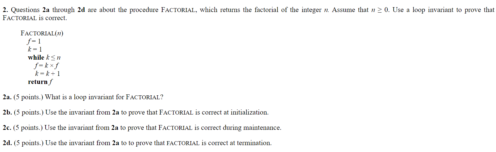 Solved 2. Questions 2a through 2d are about the procedure | Chegg.com