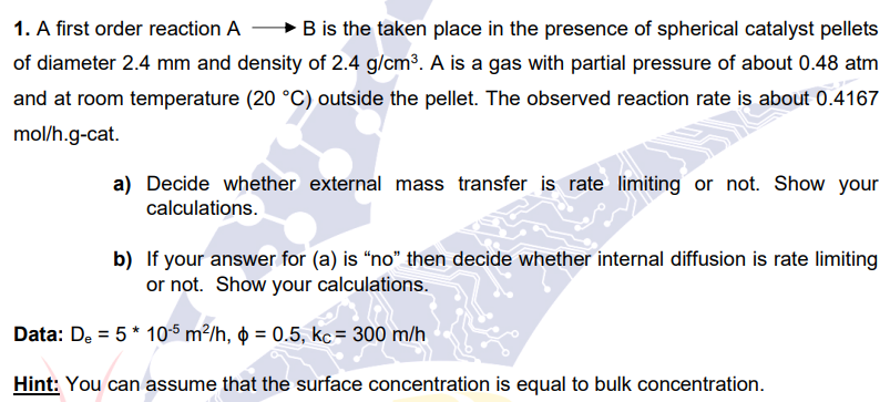 Solved 1. A first order reaction A B is the taken place in | Chegg.com