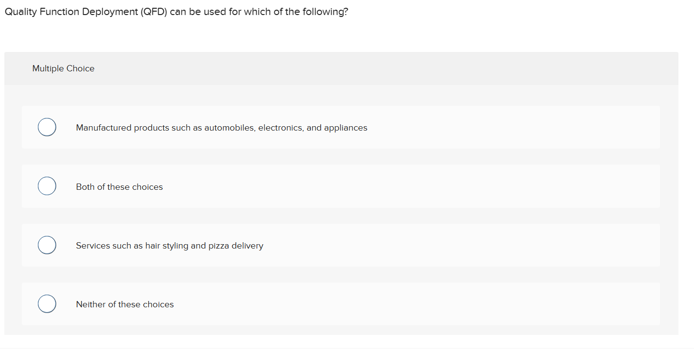 Solved Quality Function Deployment (QFD) ﻿can be used for | Chegg.com