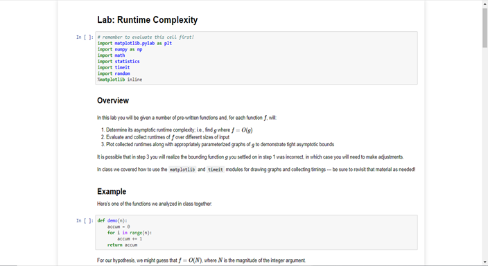 Solved Lab: Runtime Complexity In (): reeber to evaluate | Chegg.com