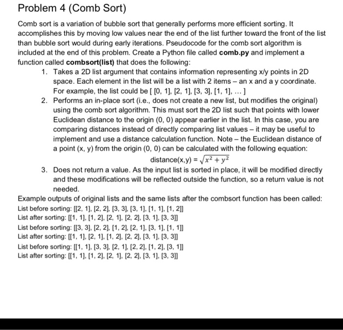 Solved Problem 4 (Comb Sort) Comb sort is a variation of | Chegg.com