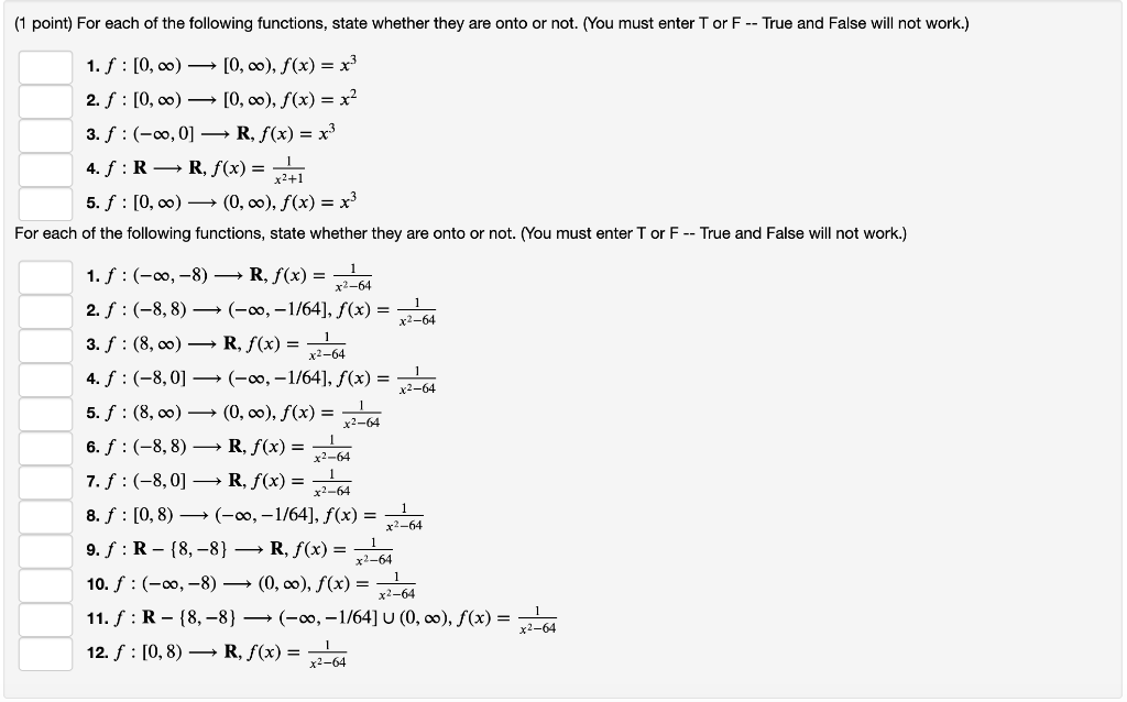 Solved (1 point) For each of the following functions, state | Chegg.com