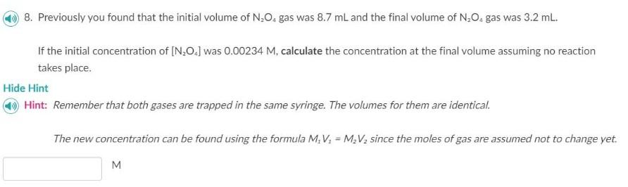 Solved 8. Previously you found that the initial volume of | Chegg.com
