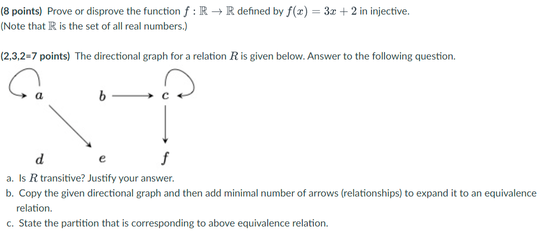 Solved (8 points) Prove or disprove the function f:R→R | Chegg.com