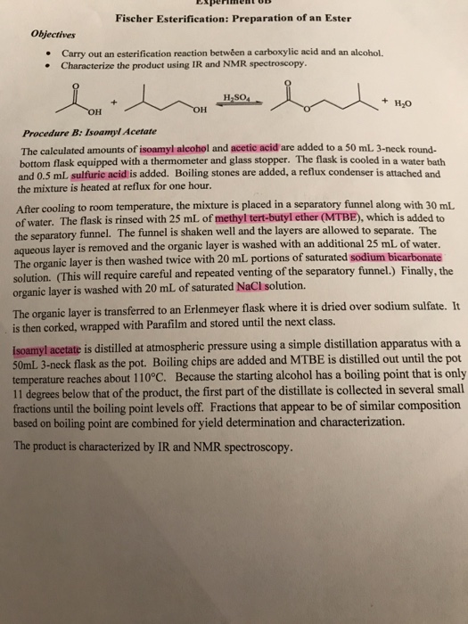 Solved Fischer Esterification: Preparation of an Ester | Chegg.com