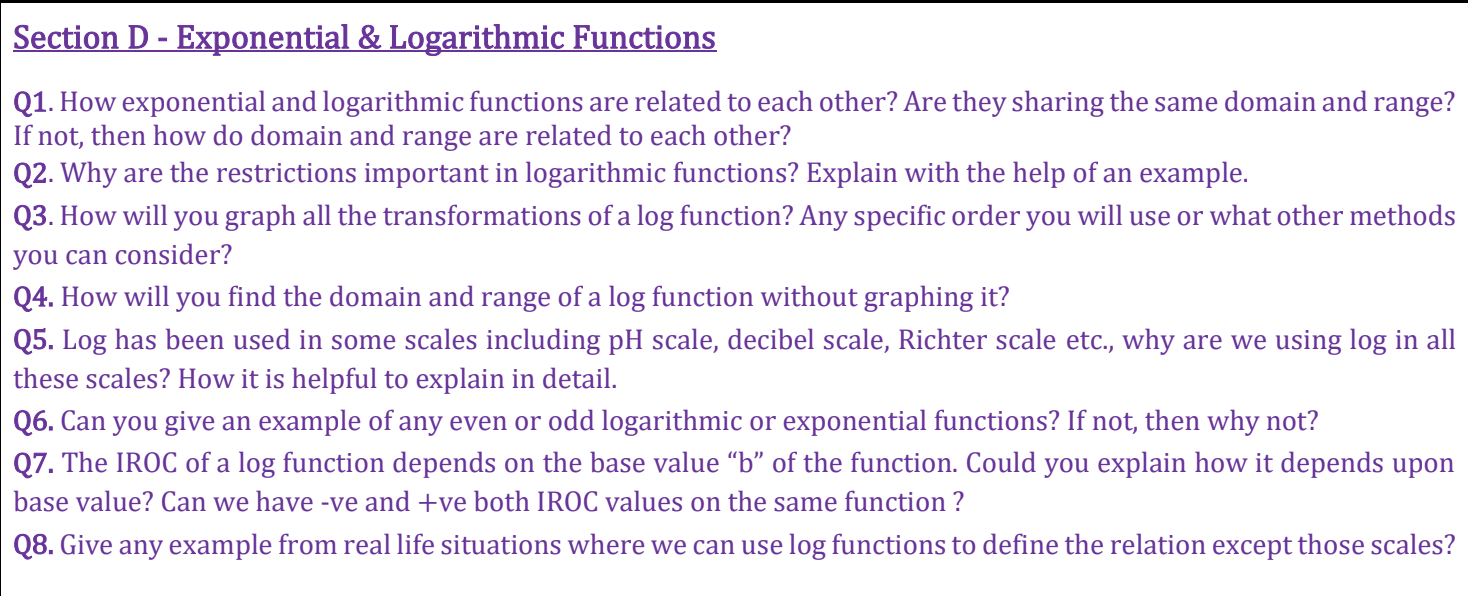Solved Section D - ﻿Exponential & Logarithmic FunctionsQ1. | Chegg.com