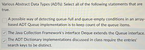 Solved Various Abstract Data Types (ADTs): Select all of the | Chegg.com