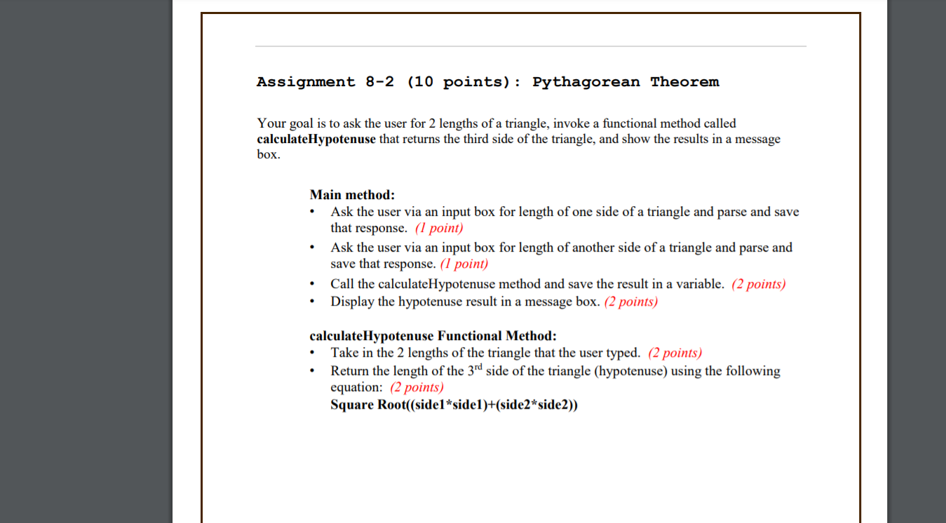 Solved Assignment 8-2 (10 points): Pythagorean Theorem Your | Chegg.com