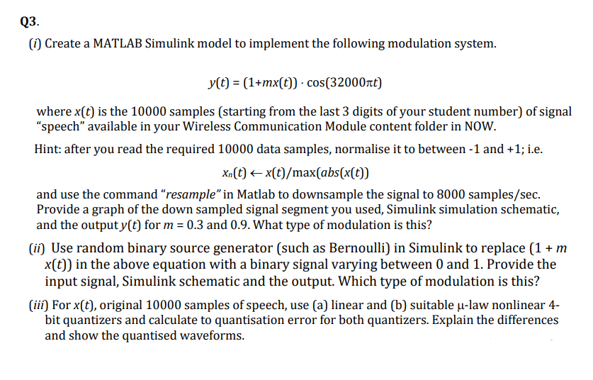 (i) Create a MATLAB Simulink model to implement the | Chegg.com