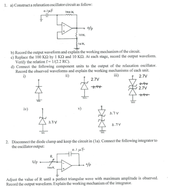 Solved 1. a) Construct a relaxation oscillator circuit as | Chegg.com