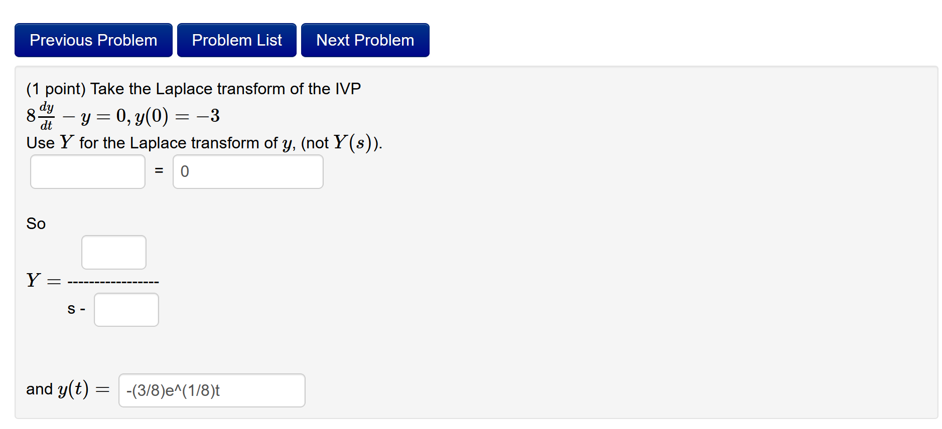 Solved Previous Problem Problem List Next Problem (1 point) | Chegg.com