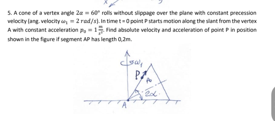 Solved A cone of a vertex angle 2α=60° ﻿rolls without | Chegg.com