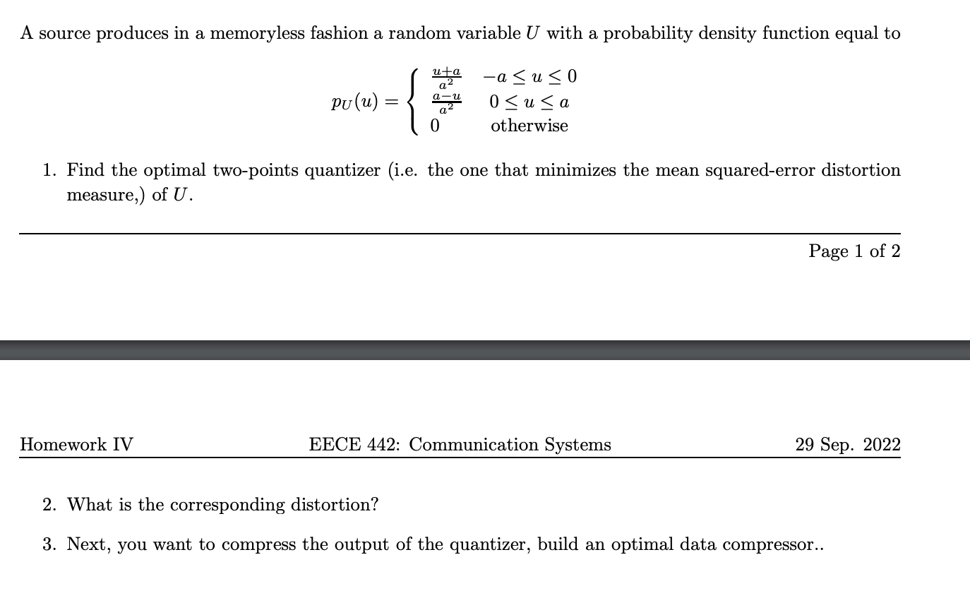source produces in a memoryless fashion a random | Chegg.com