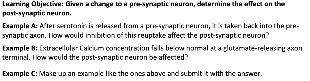 Solved Learning Objective: Given a change to a pre-synaptic | Chegg.com