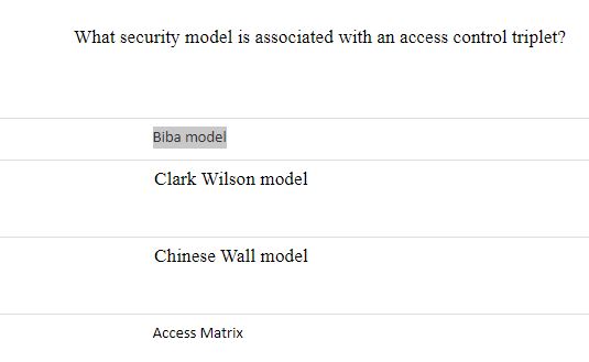 Solved What security model is associated with an access | Chegg.com