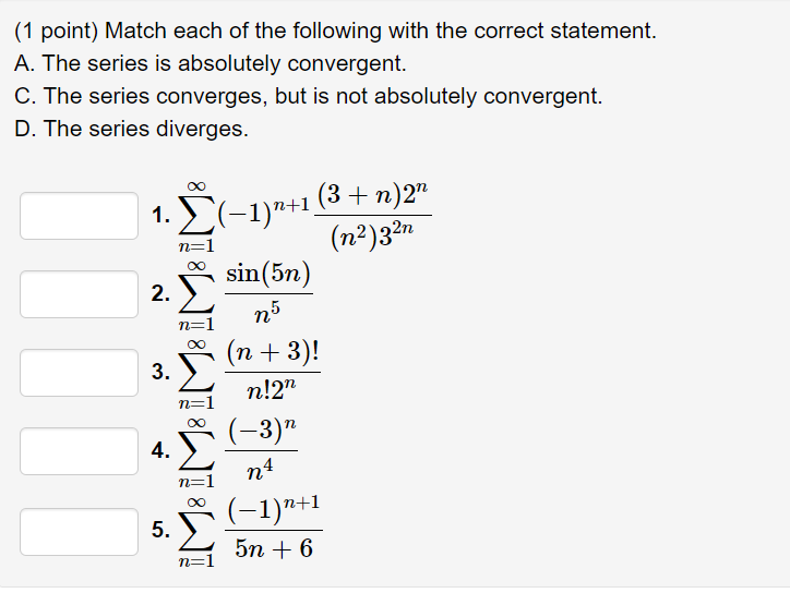 Solved (1 point) Match each of the following with the | Chegg.com
