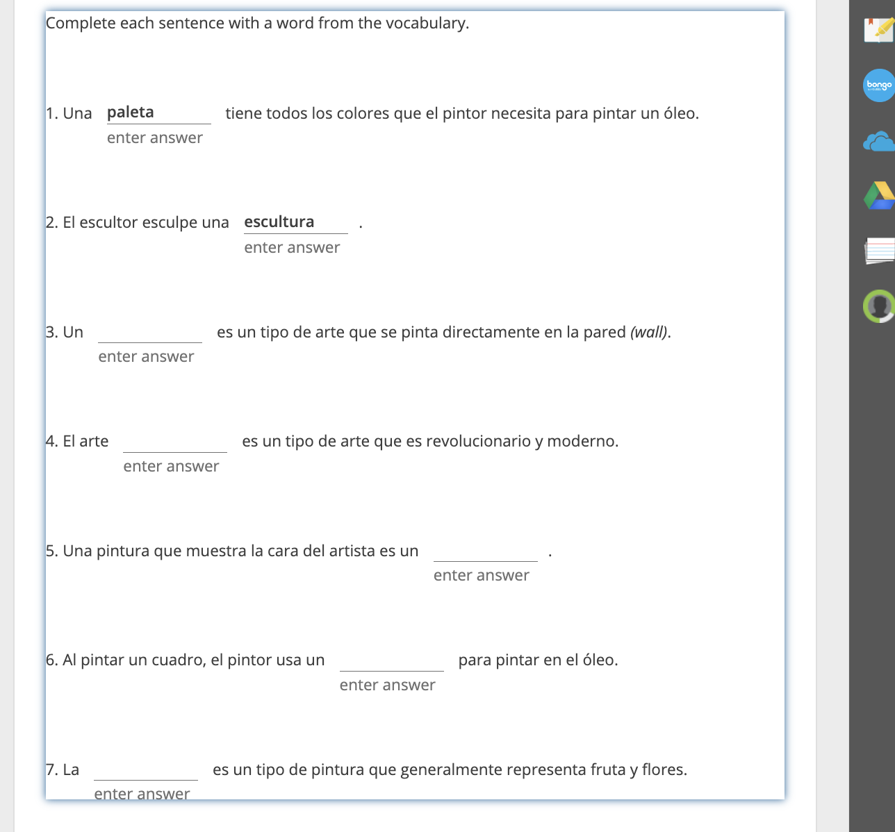 Complete each sentence with a word from the | Chegg.com