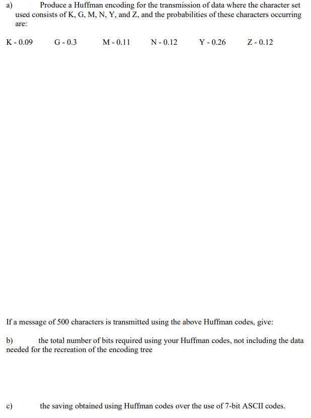 Solved a) Produce a Huffman encoding for the transmission of | Chegg.com