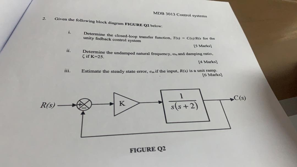 Solved Given the following block diagram figure Q2 below: | Chegg.com