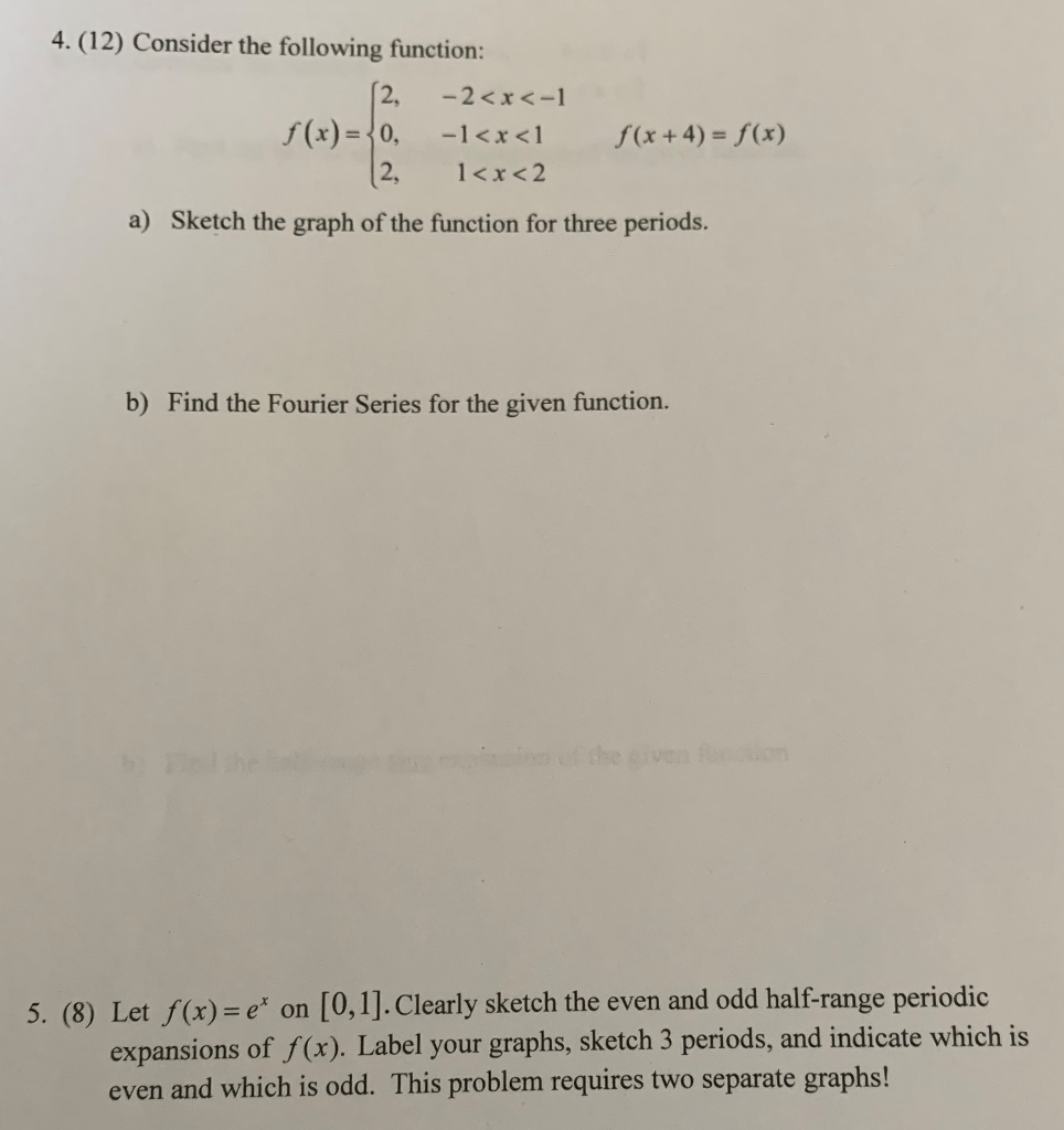 Solved 4. (12) Consider the following function: -2 | Chegg.com