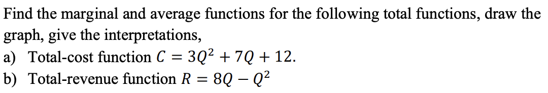 Solved Find the marginal and average functions for the | Chegg.com