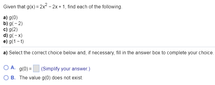 Solved Given that g(x)-2x -2x+1, find each of the following | Chegg.com