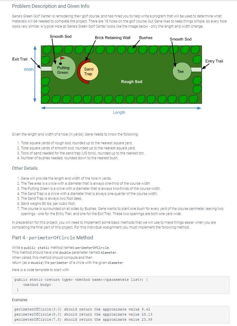 Solved Problem Description and Given Info Gene's Green Golf | Chegg.com